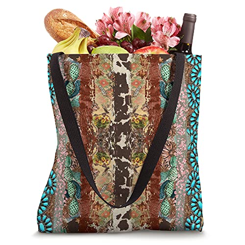 Western Aesthetic, Country Ranch, Floral, Cactus, Turquoise Tote Bag