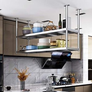 Hanging Floating Stainless Steel Shelf, 2-Layer European Ceiling Hanger, Restaurant Bar Display Stand, 6 Sizes