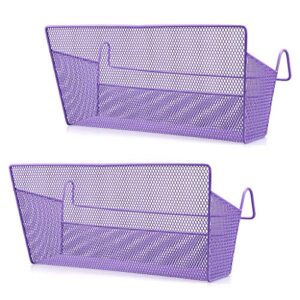 btsky 2 pack bedside storage baskets, dorm room bed storage basket metal mesh desktop corner shelves hanging organizer rack shelf bedside for book phones drinks tissues office home with hook purple