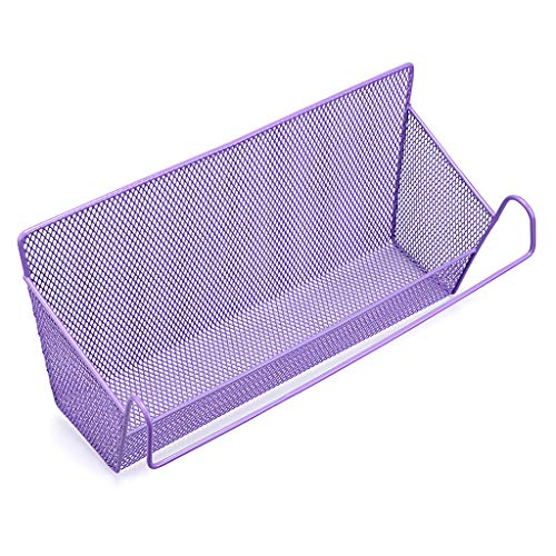 BTSKY 2 Pack Bedside Storage Baskets, Dorm Room Bed Storage Basket Metal Mesh Desktop Corner Shelves Hanging Organizer Rack Shelf Bedside for Book Phones Drinks Tissues Office Home with Hook Purple