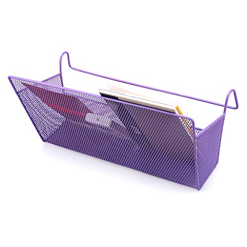 BTSKY 2 Pack Bedside Storage Baskets, Dorm Room Bed Storage Basket Metal Mesh Desktop Corner Shelves Hanging Organizer Rack Shelf Bedside for Book Phones Drinks Tissues Office Home with Hook Purple