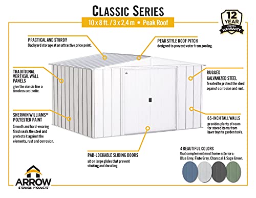 Arrow Shed Classic 10' x 8' Outdoor Padlockable Steel Storage Shed Building