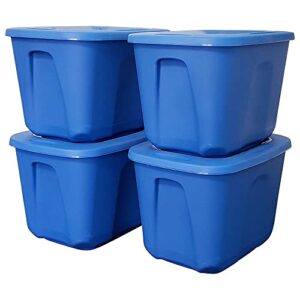 homz 6610dwbldc.04 10 gallon stackable and nestable heavy duty plastic storage container with 4 way handles, capri blue, (4 pack)