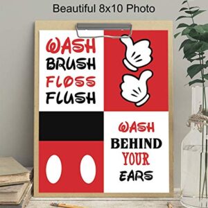 Mickey Bathroom Wall Art Print - Home Decoration, Room Decor For Kids, Childs, Childrens, Baby or Toddlers Bath, Restroom, Powder Room, Guest Bath - Gift for World Fans - 8x10 UNFRAMED print