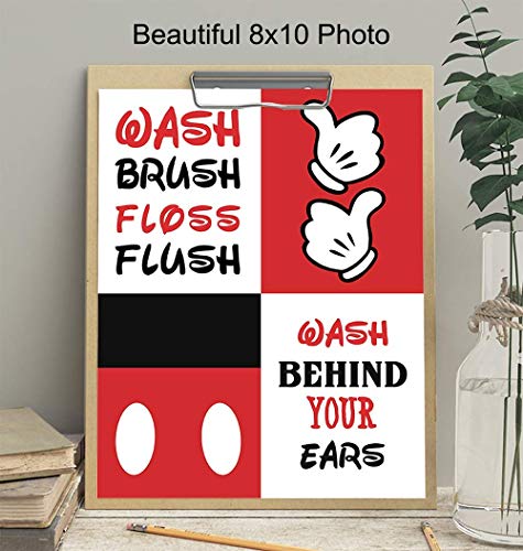 Mickey Bathroom Wall Art Print - Home Decoration, Room Decor For Kids, Childs, Childrens, Baby or Toddlers Bath, Restroom, Powder Room, Guest Bath - Gift for World Fans - 8x10 UNFRAMED print