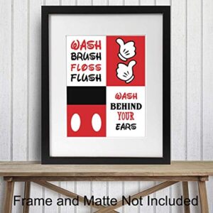 Mickey Bathroom Wall Art Print - Home Decoration, Room Decor For Kids, Childs, Childrens, Baby or Toddlers Bath, Restroom, Powder Room, Guest Bath - Gift for World Fans - 8x10 UNFRAMED print