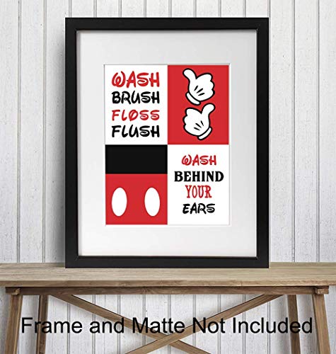 Mickey Bathroom Wall Art Print - Home Decoration, Room Decor For Kids, Childs, Childrens, Baby or Toddlers Bath, Restroom, Powder Room, Guest Bath - Gift for World Fans - 8x10 UNFRAMED print