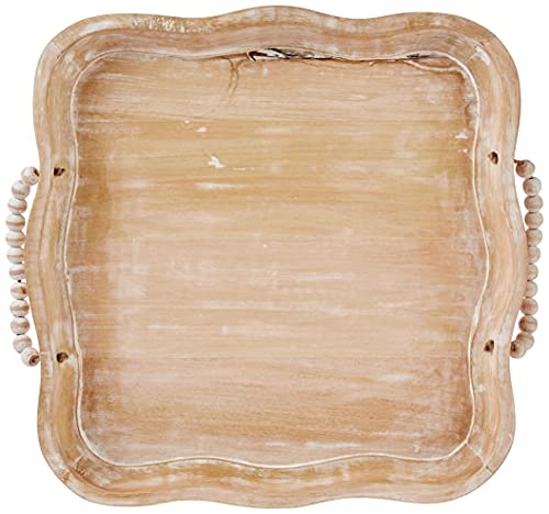 Mud Pie Scalloped Beaded Tray, 18" x 18", Brown