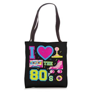 i love heart the 80’s – retro vintage vaporwave colors tote bag