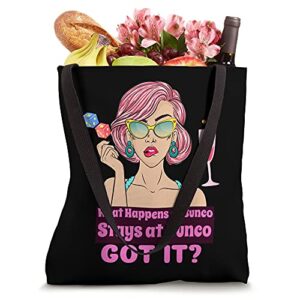 What Happens at Bunco Stays at Bunco Funny Bunco Game Night Tote Bag