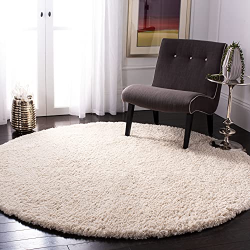 SAFAVIEH Fontana Shag Collection 4' Round Cream FNT800B Solid Non-Shedding Living Room Bedroom Dining Room Entryway Plush 2-inch Thick Area Rug