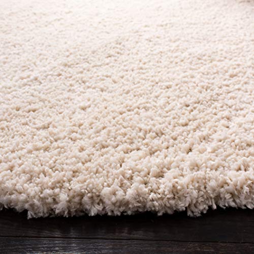 SAFAVIEH Fontana Shag Collection 4' Round Cream FNT800B Solid Non-Shedding Living Room Bedroom Dining Room Entryway Plush 2-inch Thick Area Rug