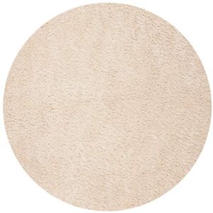 SAFAVIEH Fontana Shag Collection 4' Round Cream FNT800B Solid Non-Shedding Living Room Bedroom Dining Room Entryway Plush 2-inch Thick Area Rug