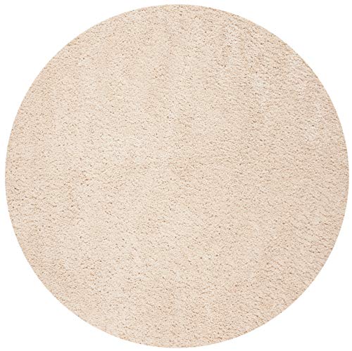 SAFAVIEH Fontana Shag Collection 4' Round Cream FNT800B Solid Non-Shedding Living Room Bedroom Dining Room Entryway Plush 2-inch Thick Area Rug