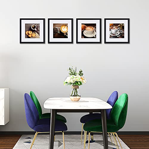 Coffee Wall Art Coffee Beans Picture Framed Canvas Print in White Matte and Black Framed Artwork 12x12 Inch Set of 4 for Kitchen and Home or Living Room Decor