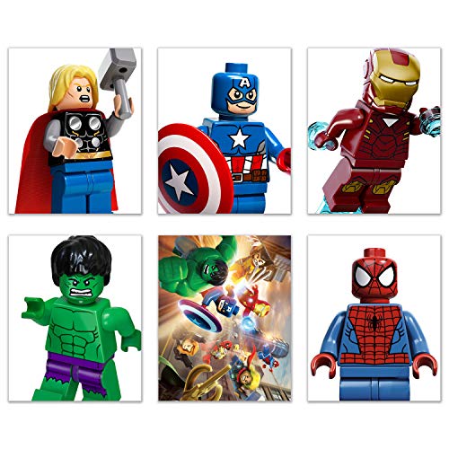 Lego Mini Figure Prints - Set of 6 (8x10) Poster Photos - Captain America Hulk Iron Man Spiderman Thor