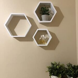 ZGZD White Floating Shelves Hexagon Wall Organizers Display Hanging Shelf for Room, Kitchen, Office, Set of 3