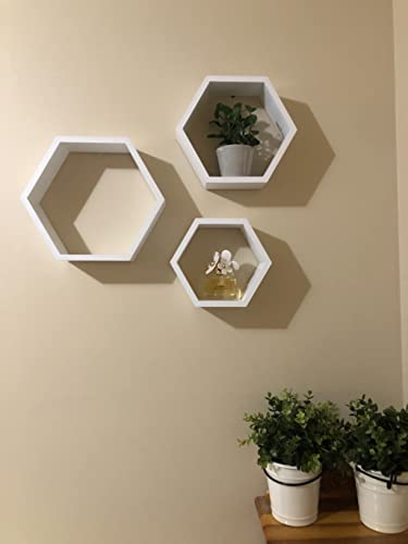 ZGZD White Floating Shelves Hexagon Wall Organizers Display Hanging Shelf for Room, Kitchen, Office, Set of 3