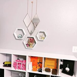 ZGZD White Floating Shelves Hexagon Wall Organizers Display Hanging Shelf for Room, Kitchen, Office, Set of 3