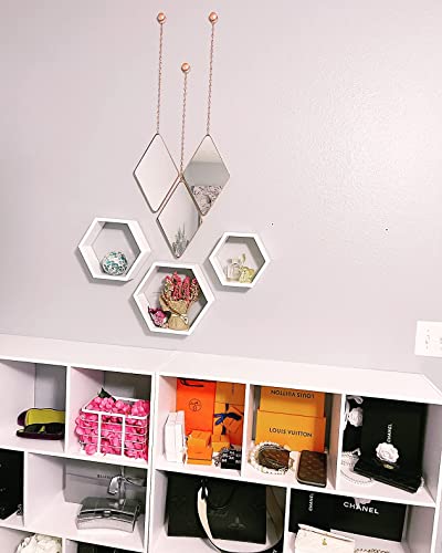 ZGZD White Floating Shelves Hexagon Wall Organizers Display Hanging Shelf for Room, Kitchen, Office, Set of 3