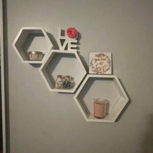 ZGZD White Floating Shelves Hexagon Wall Organizers Display Hanging Shelf for Room, Kitchen, Office, Set of 3