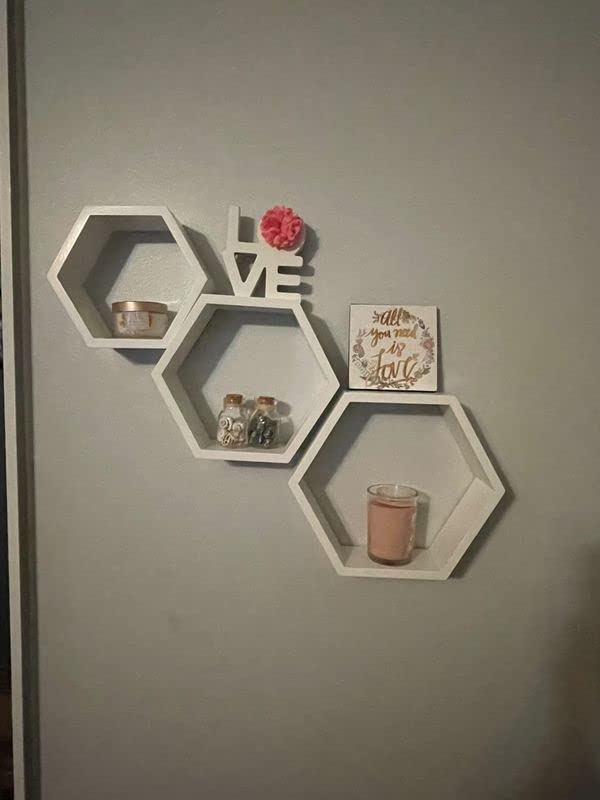 ZGZD White Floating Shelves Hexagon Wall Organizers Display Hanging Shelf for Room, Kitchen, Office, Set of 3