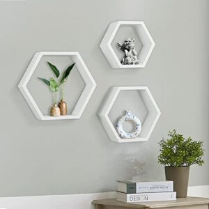 ZGZD White Floating Shelves Hexagon Wall Organizers Display Hanging Shelf for Room, Kitchen, Office, Set of 3