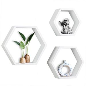 ZGZD White Floating Shelves Hexagon Wall Organizers Display Hanging Shelf for Room, Kitchen, Office, Set of 3