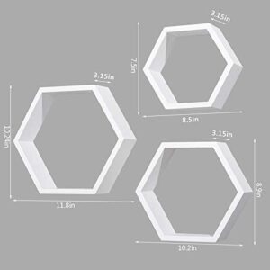 ZGZD White Floating Shelves Hexagon Wall Organizers Display Hanging Shelf for Room, Kitchen, Office, Set of 3