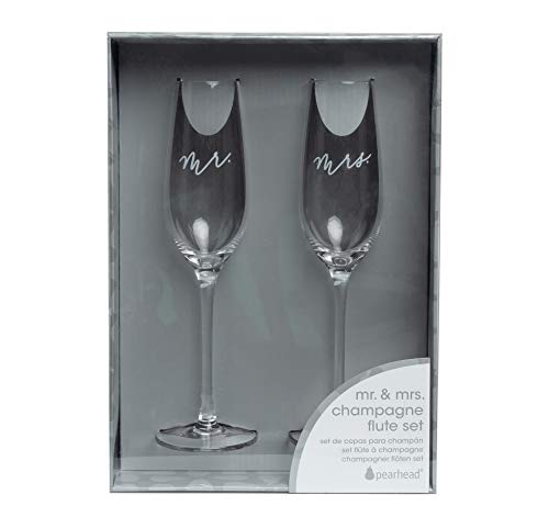 Pearhead Mr. & Mrs. Champagne Flute Set, Wedding Toasting Glasses, Wedding Champagne Glasses, His and Hers Wedding Day Glasses, Wedding or Bridal Shower Gift Idea