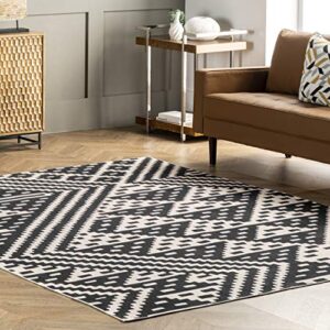 nuloom chiara machine washable modern geometric area rug, 4′ x 6′, black