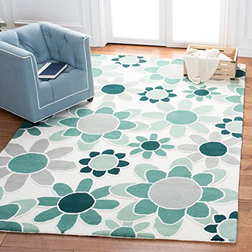 Safavieh Kids Collection 8' x 10' Ivory/Green SFK923Y Handmade Floral Wool Area Rug