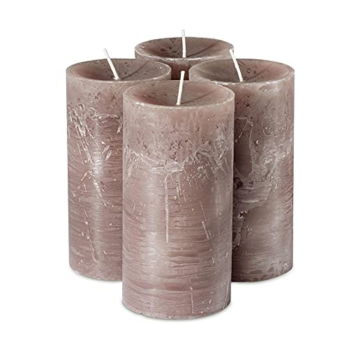 SPAAS Rustic Taupe Pillar Candles - 2.7" X 5" Decorative Candles Set of 4 - Clean Burning and Dripless Unscented Rustic Pillar Candles for Home Decorations, Party, Weddings, Spa, Restaurant