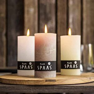 SPAAS Rustic Taupe Pillar Candles - 2.7" X 5" Decorative Candles Set of 4 - Clean Burning and Dripless Unscented Rustic Pillar Candles for Home Decorations, Party, Weddings, Spa, Restaurant