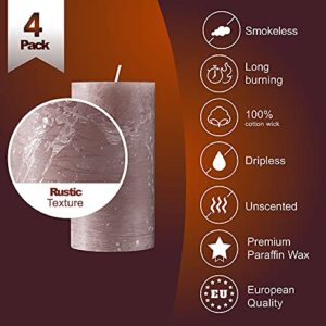 SPAAS Rustic Taupe Pillar Candles - 2.7" X 5" Decorative Candles Set of 4 - Clean Burning and Dripless Unscented Rustic Pillar Candles for Home Decorations, Party, Weddings, Spa, Restaurant