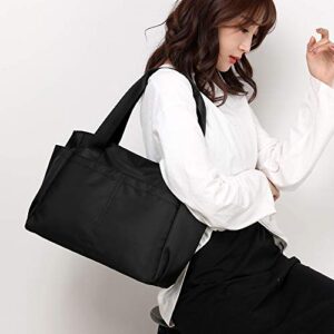 Women Handbag Nylon Sports Gym Bag Lightweight Purses Tote Shoulder Purses Bag-Black