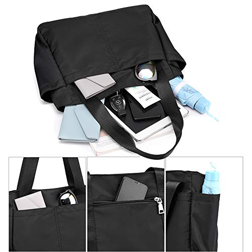 Women Handbag Nylon Sports Gym Bag Lightweight Purses Tote Shoulder Purses Bag-Black