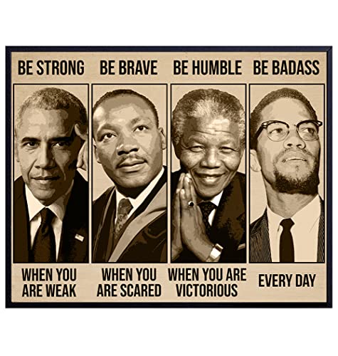 Inspirational African American Wall Art & Decor - Be Strong Be Brave Be Badass - Classroom Decor - Positive Motivational Quotes - Black Culture - Black Pride - Afro American, Black Men, Boys Poster