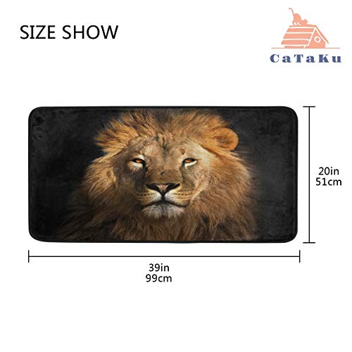 CaTaKu Animal Lion Area Rug 39x20 Inches Polyester , Scary Lion Area Rug Floor Rug Runner Washable Carpet Mat for Kitchen Dinning Room Home Decorative