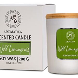 Scented Candle Wild Lemongrass - Soywax Candle with Essential Oil - Aromatherapy Candle - Up to 45 Hours Burn Time - Glass Candle Gift - Luxury and Sensual Soy Wax Candle