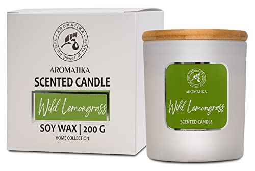 Scented Candle Wild Lemongrass - Soywax Candle with Essential Oil - Aromatherapy Candle - Up to 45 Hours Burn Time - Glass Candle Gift - Luxury and Sensual Soy Wax Candle