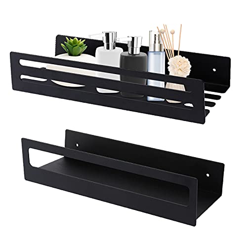 Lopeceal Set of 2 Floating Shelves Wall Mounted, Aluminum Storage Shelves with Metal Frame and Towel Rack, Decorative Display Shelf Organizer for Living Room Bedroom Kitchen Bathroom Office, Black