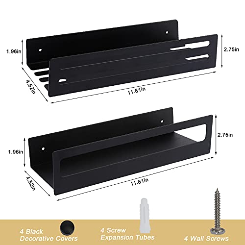 Lopeceal Set of 2 Floating Shelves Wall Mounted, Aluminum Storage Shelves with Metal Frame and Towel Rack, Decorative Display Shelf Organizer for Living Room Bedroom Kitchen Bathroom Office, Black