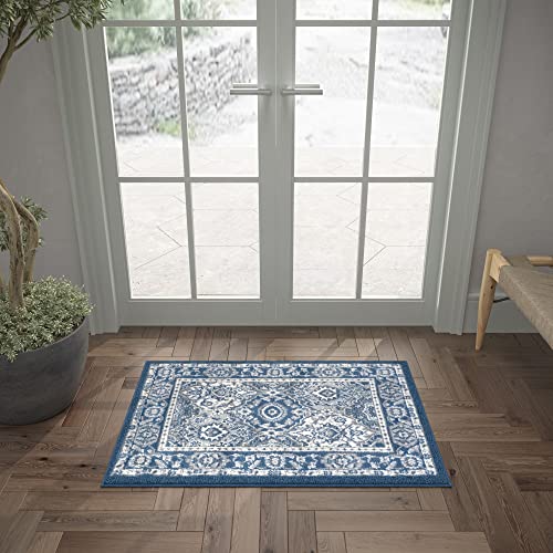 Navy 2x3 Entry Rug - Indoor Front Door Rug - Small Area Rug - Kitchen Rug - Bath Rug - Contemporary Carpet