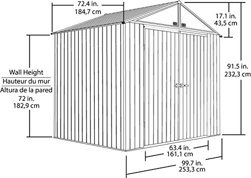 Arrow 8' x 6' Elite Steel Storage Shed with High Gable and Lockable Doors Storage Building - Anthracite