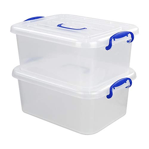 Leendines 8 Liter Clear Plastic Storage Bins, 2 Packs Storage Boxes with Lids