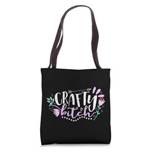 crafty bitch illustration for women crafters tote bag