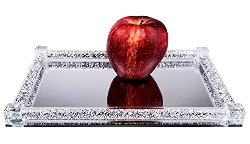 BANQLE Mirrored Vanity Trays, Perfume Trays for Dresser, Glass Decorative Trays for Home Decor, Silver Jewelry Trays