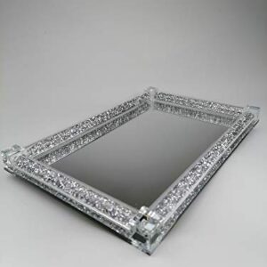 BANQLE Mirrored Vanity Trays, Perfume Trays for Dresser, Glass Decorative Trays for Home Decor, Silver Jewelry Trays