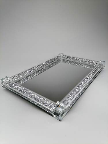 BANQLE Mirrored Vanity Trays, Perfume Trays for Dresser, Glass Decorative Trays for Home Decor, Silver Jewelry Trays